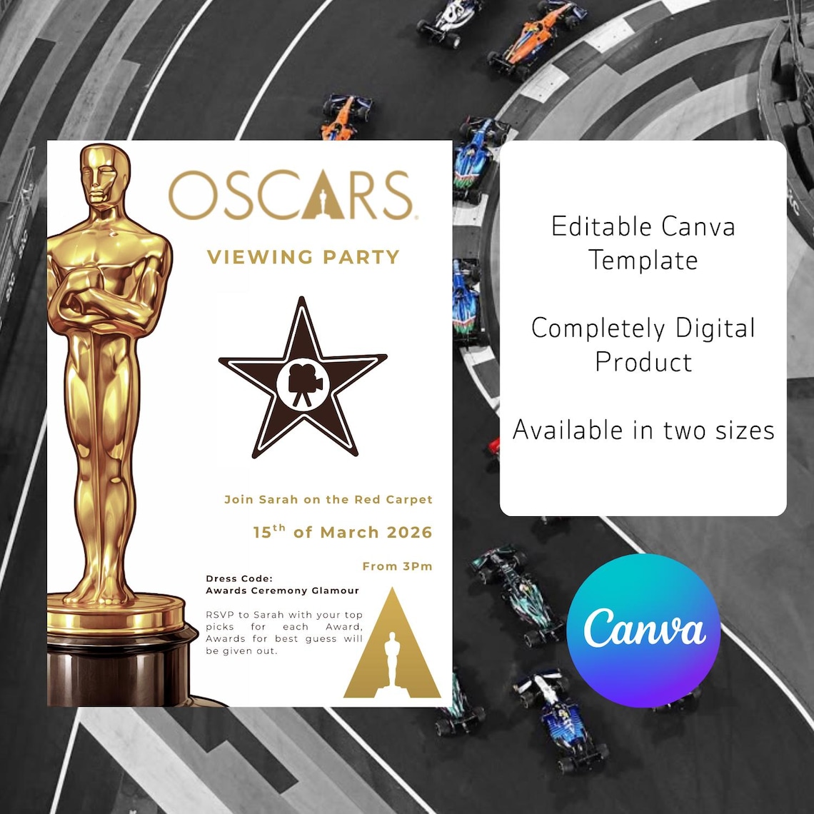 Editable Oscars Viewing Party Template, Movies, Hollywood, Stars ...