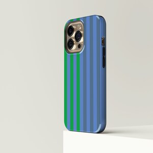 Two Tone Blue & Green Striped Tough Phone Case | iPhone 16 15 14 13 12 ...