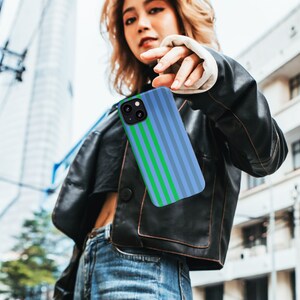 Two Tone Blue & Green Striped Tough Phone Case | iPhone 16 15 14 13 12 ...