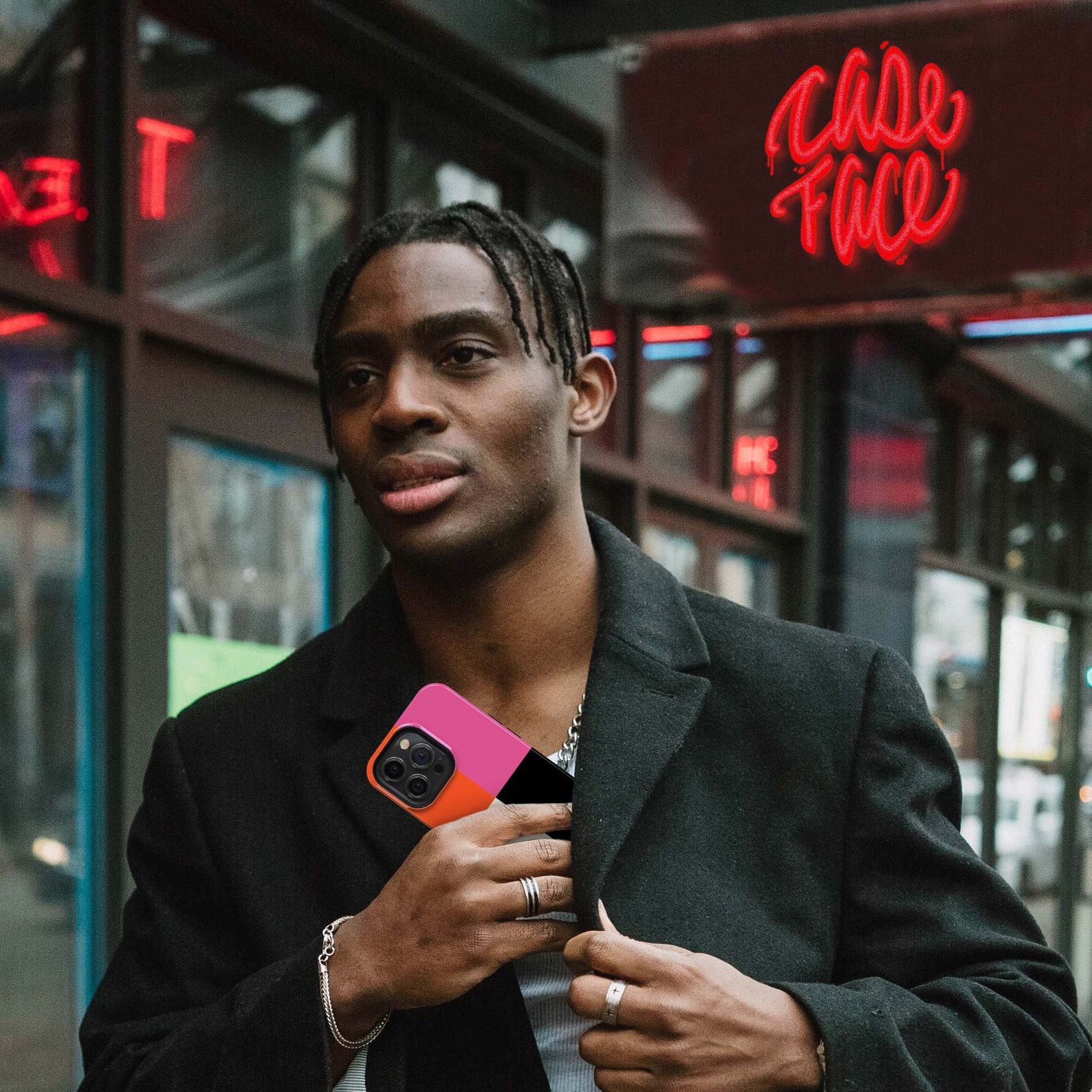 Four Square Pink Orange Black and Cream iPhone Case iPhone 15 14 13 12 ...