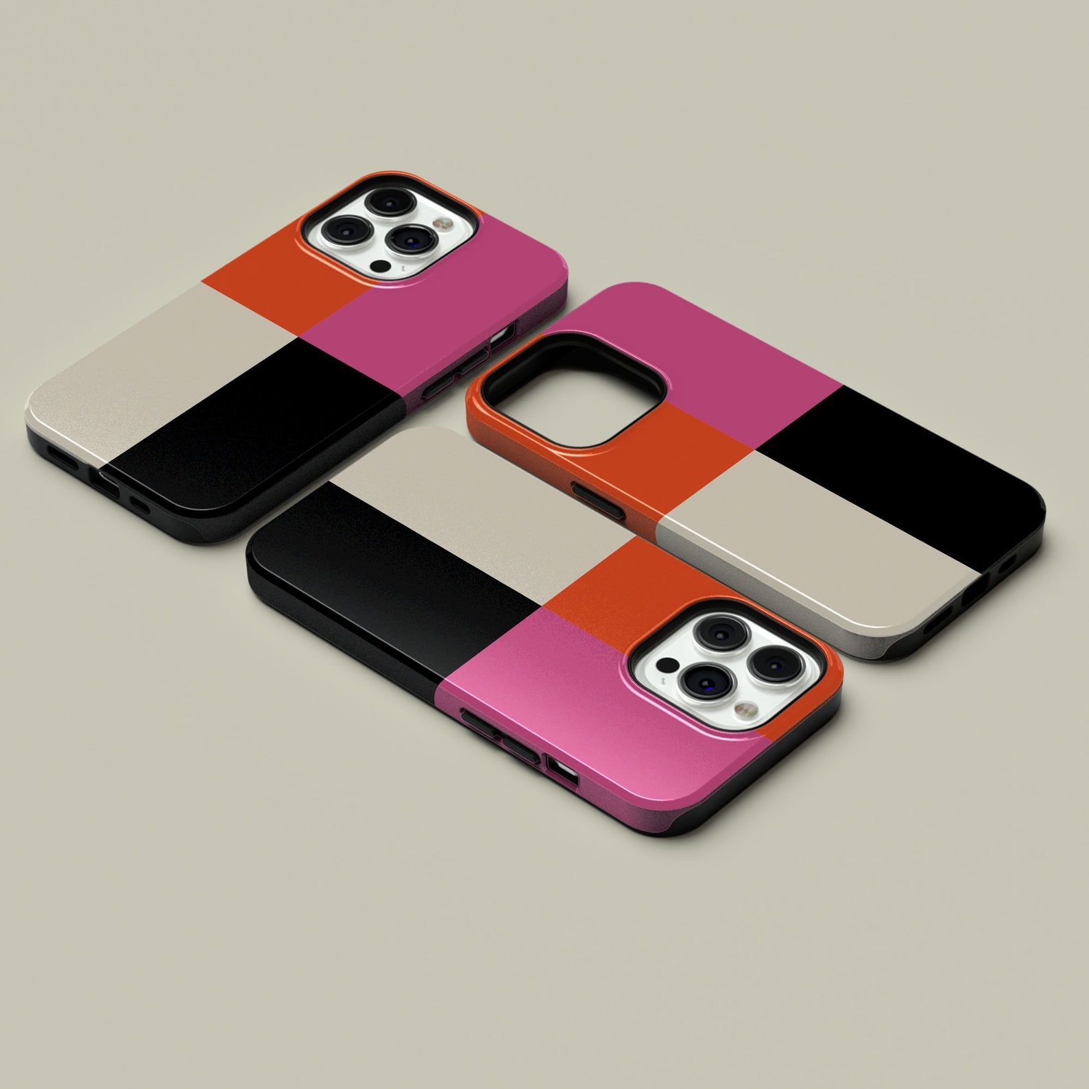 Four Square Pink Orange Black and Cream iPhone Case iPhone 15 14 13 12 ...