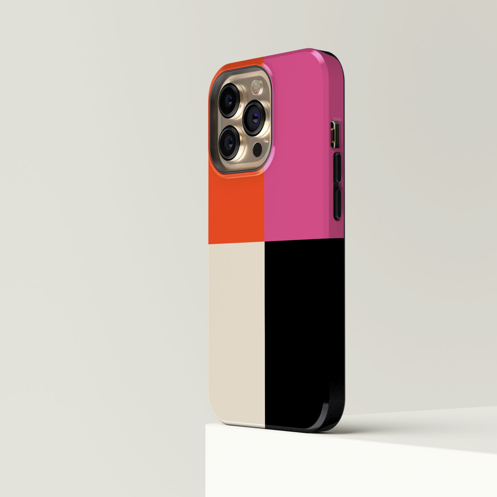 Four Square Pink Orange Black and Cream iPhone Case iPhone 15 14 13 12 ...