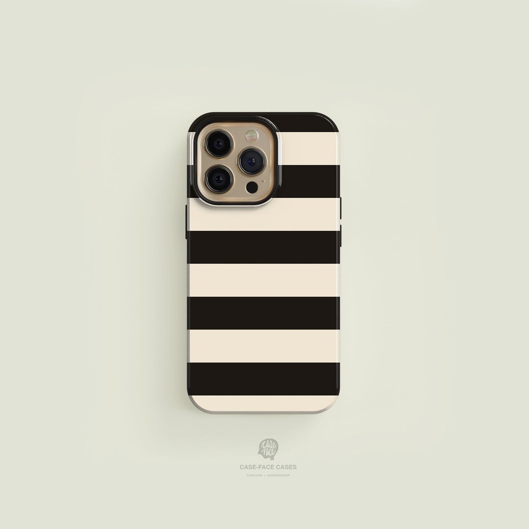 Striped Black With Cream Magsafe Tough iPhone Case | iPhone 16 15 14 13 ...