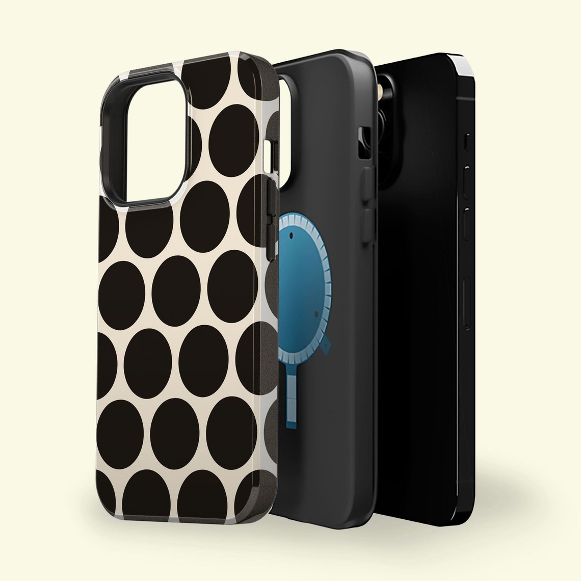 Polka-dotted Black and Cream Magsafe Tough Phone Cases Iphone - Etsy
