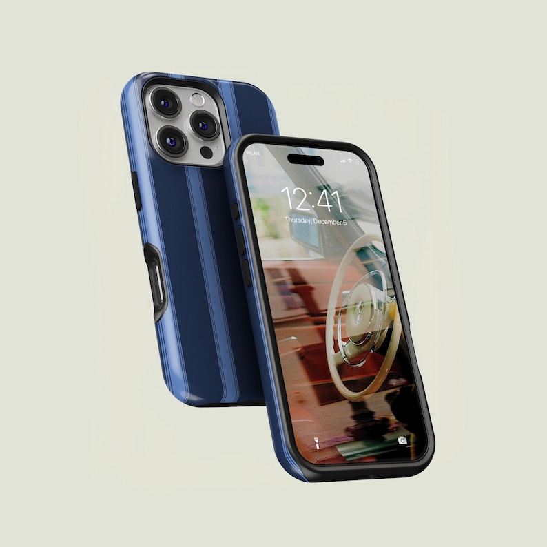 Tailored Striped Navy & Light Blue iPhone 17 / 16 / 15 / 14 / 13 Pro ...