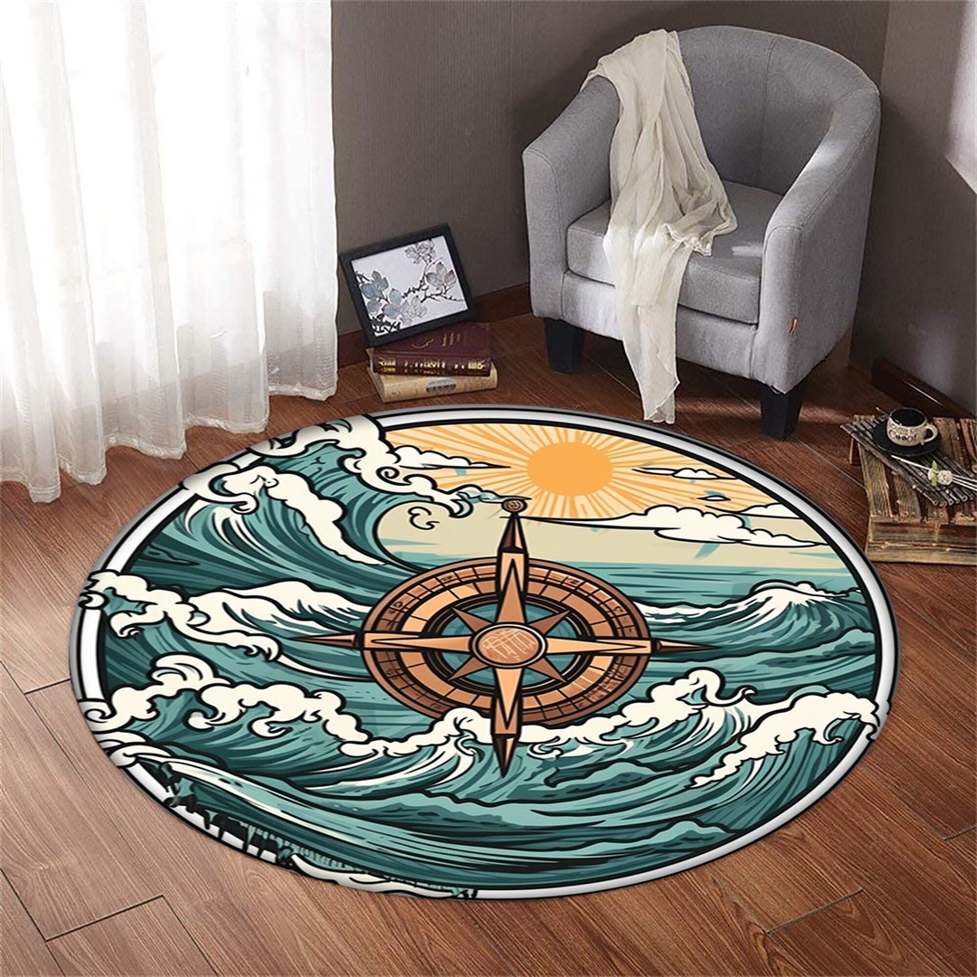 Hoku Sai Kanagawa Rug Great Wave Pattern Rug Round Rug Sea - Etsy