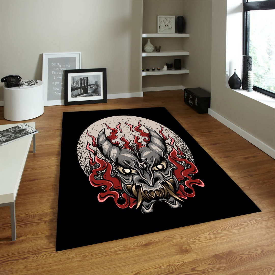 Oni Samurai Mask, Samurai Mask Rug, Artistic Rug, Drawing Rug, Design ...