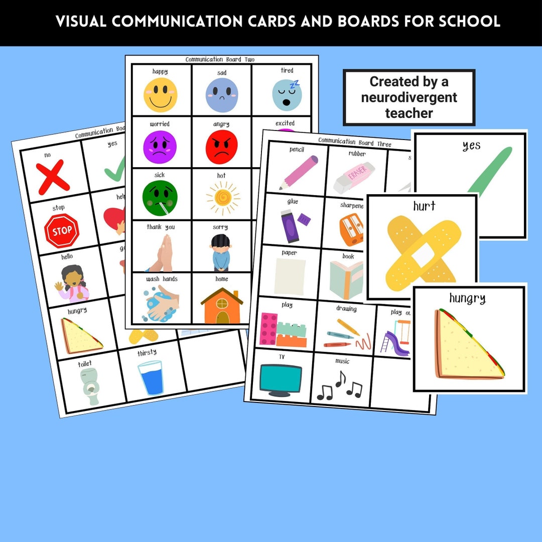 Visual Communication Cards for School, Nonverbal Communication Board ...