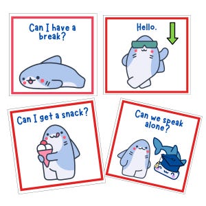 Communication Cards Kawaii Cute Sharks Autism for School, for Autistic ...