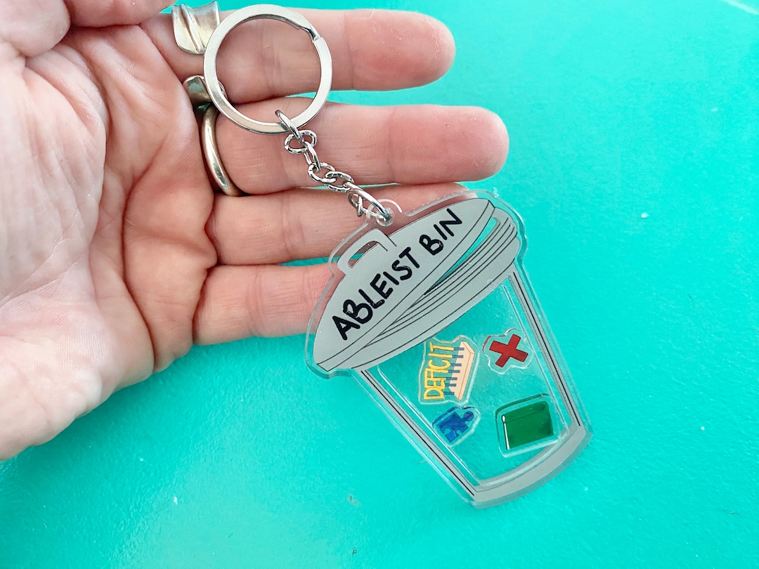 Autism Shaker Keychain, Ableist Bin Trash Can Autistic Keyring Shaker ...