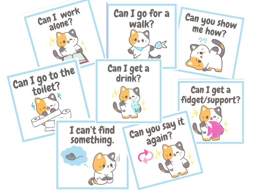 Communication Cards for School, Autism Cat Pictures, Visual ...