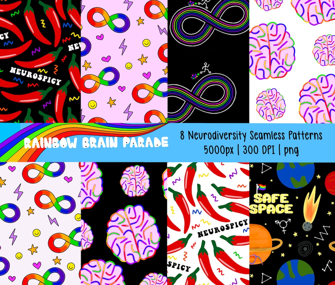 Neurospicy Seamless Pattern Bundle, ADHD Png, Autism Awareness Png ...