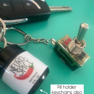 ADHD Pill Holder Keychain, Neurospicy Sauce Pill Keyring, Metal Pill ...