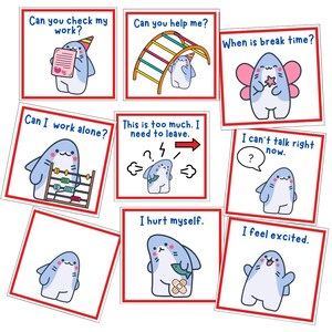 Communication Cards Kawaii Cute Sharks Autism for School, for Autistic ...