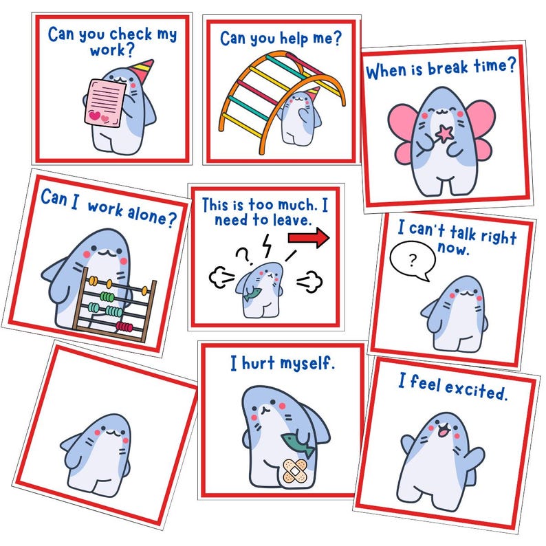 Kawaii Shark Communication Cards for Autism, Nonverbal Students (PDF ...