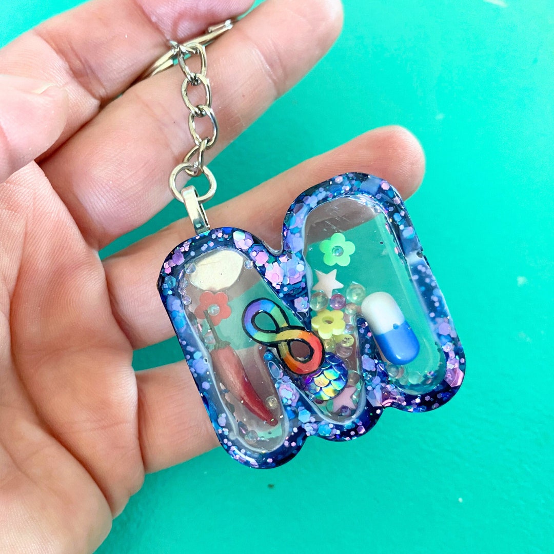 Autism Personalised Keyring, Shaker Resin Letter, Neurodiversity ...