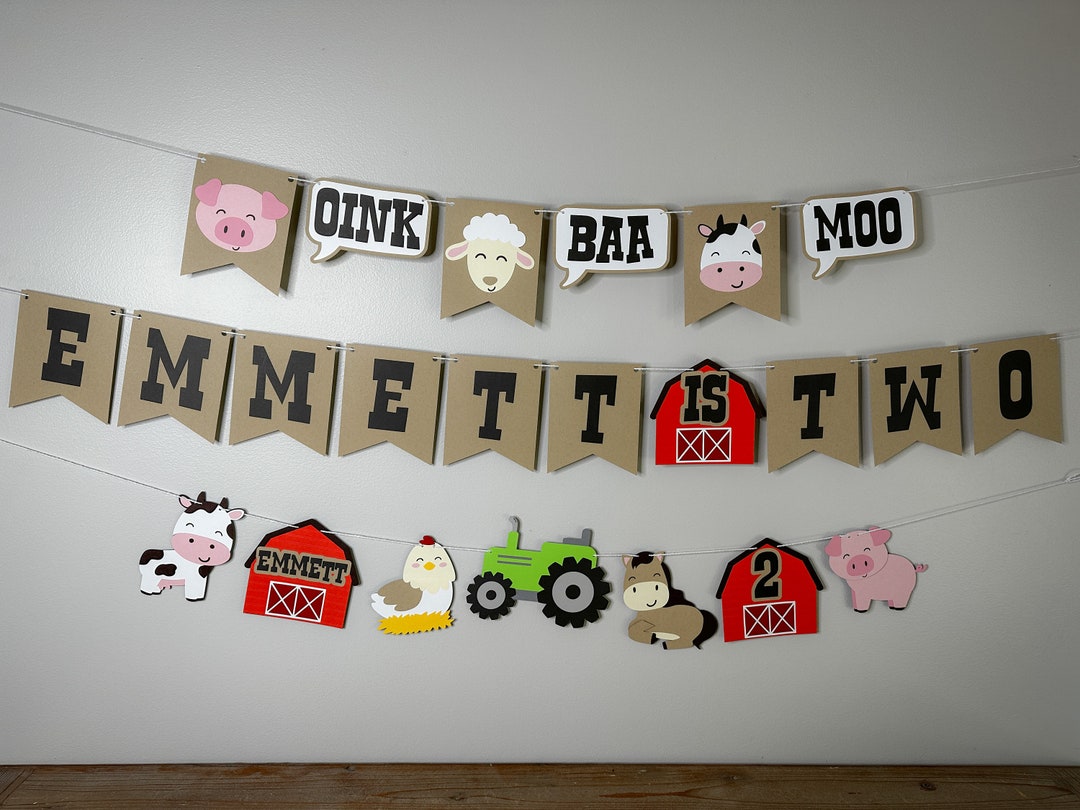 Oink Baa Moo I’m Two Banner - Oink Baa Moo Birthday - Farm Birthday ...