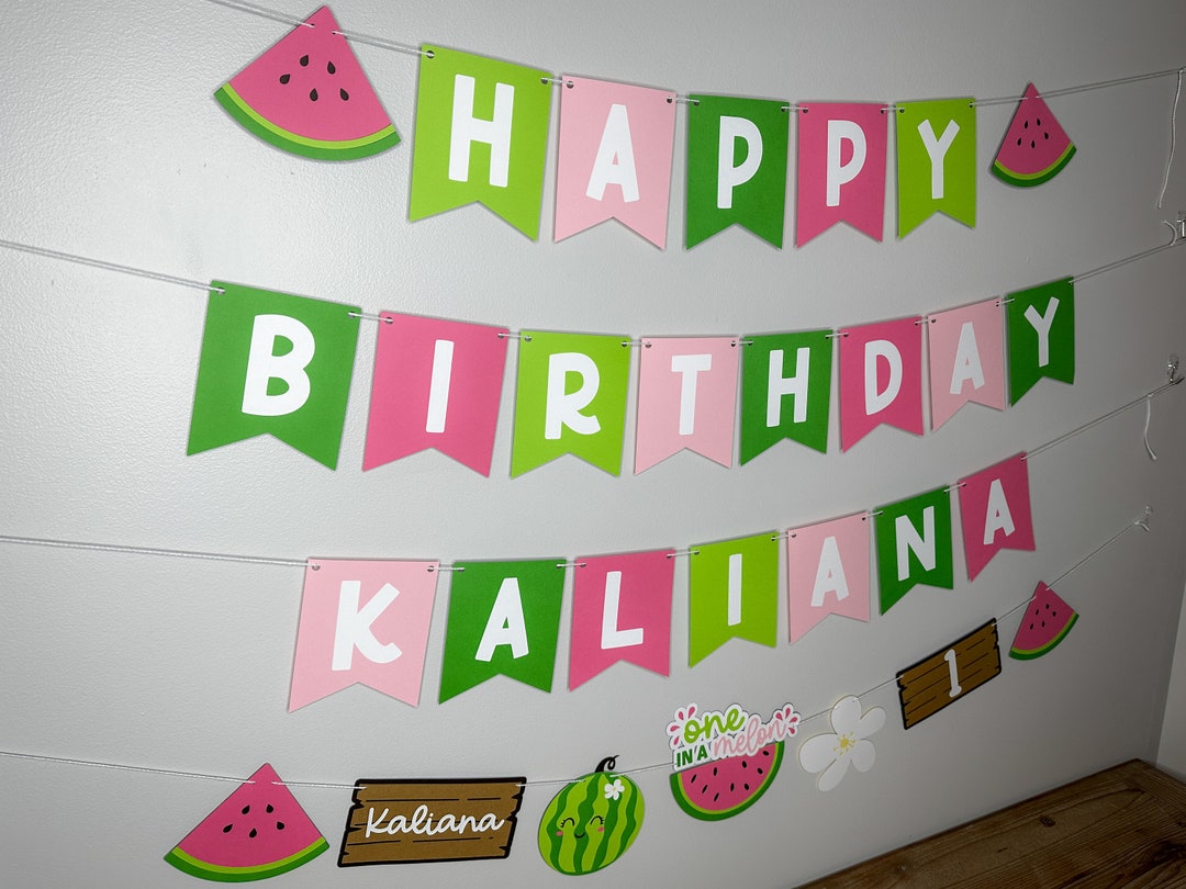 Watermelon Happy Birthday Banner - One in a Melon Birthday Party ...