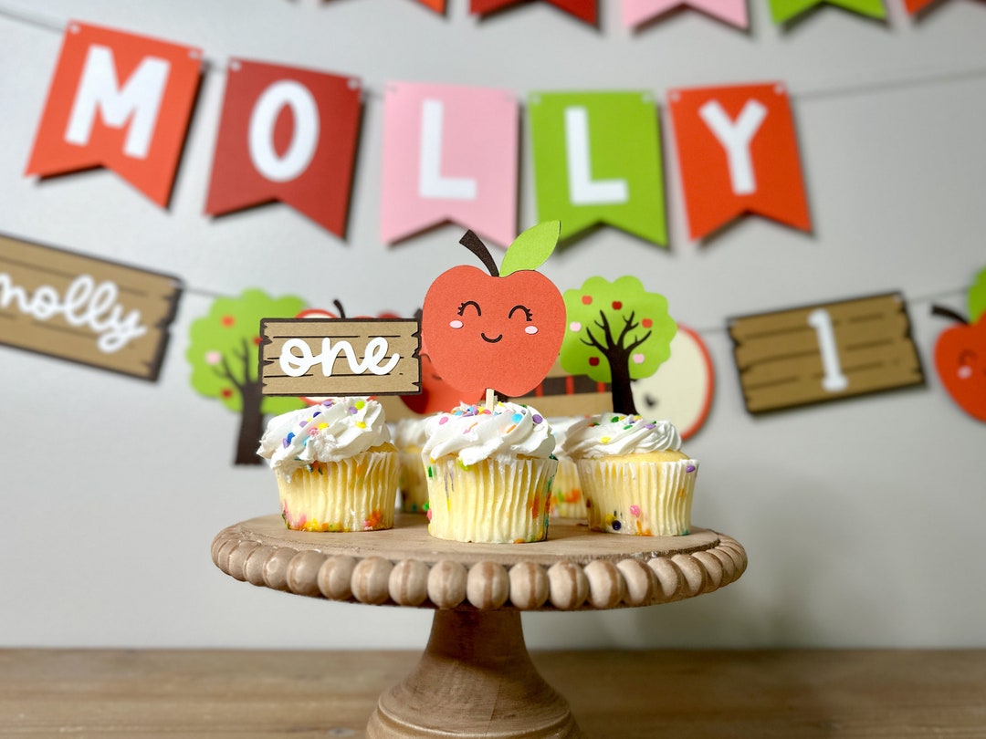 Apple Birthday Cupcake Toppers - Apple Cupcake Toppers - Apple Birthday ...