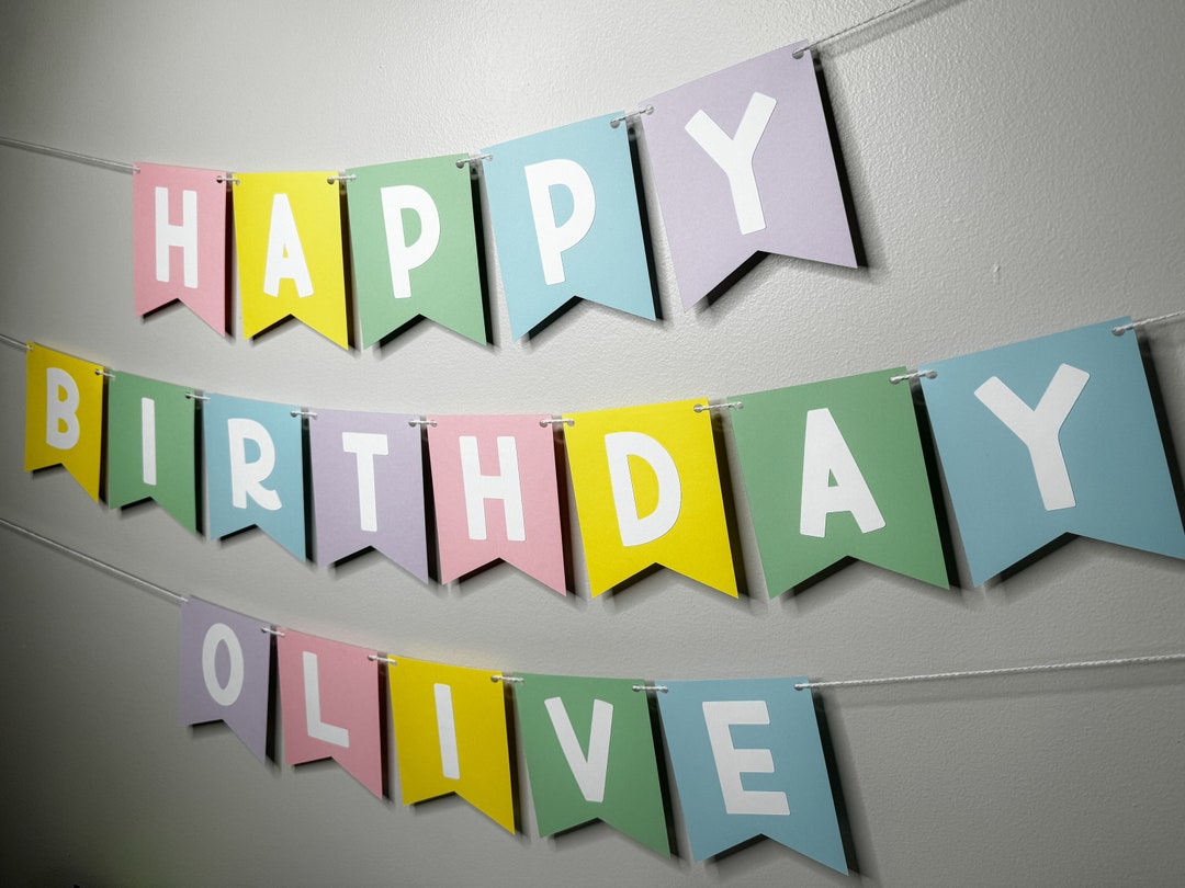 Personalized Birthday Banner - Pastel Birthday Banner - Pastel Rainbow ...