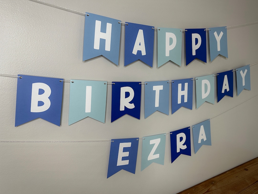 Personalized Blue Birthday Banner - Blue Ombre Birthday Banner - Blue ...