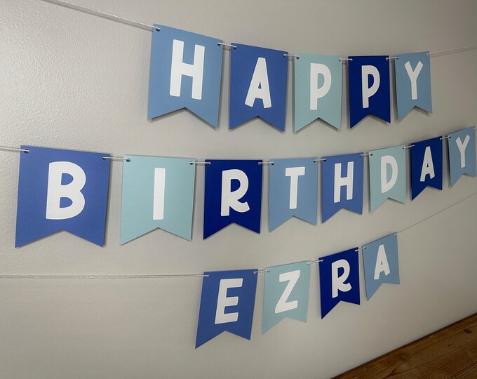 Personalized Blue Birthday Banner Blue Ombre Birthday Banner Blue ...
