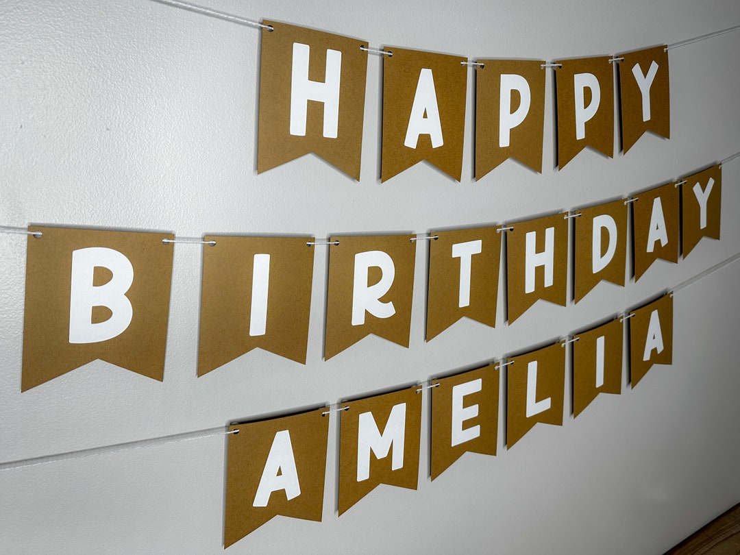 Personalized Neutral Birthday Banner - Tan Birthday Banner - Kraft ...