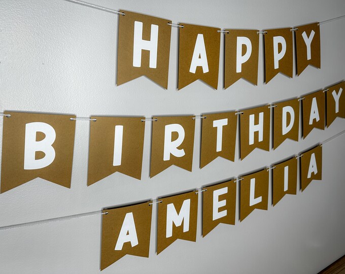 Personalized Neutral Birthday Banner Tan Birthday Banner Kraft Party ...