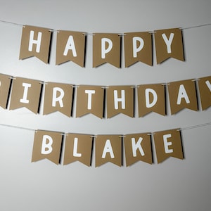 Personalized Neutral Birthday Banner - Tan Birthday Banner - Kraft ...
