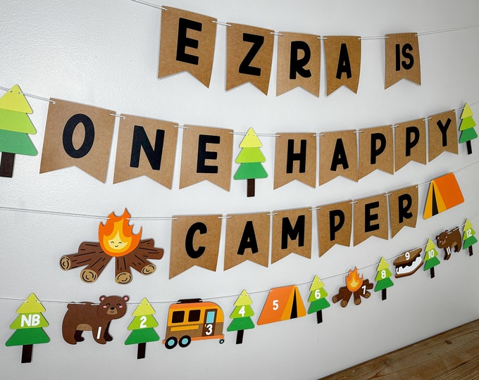 Happy Camper Banner One Happy Camper Banner Camping Birthday One Happy ...