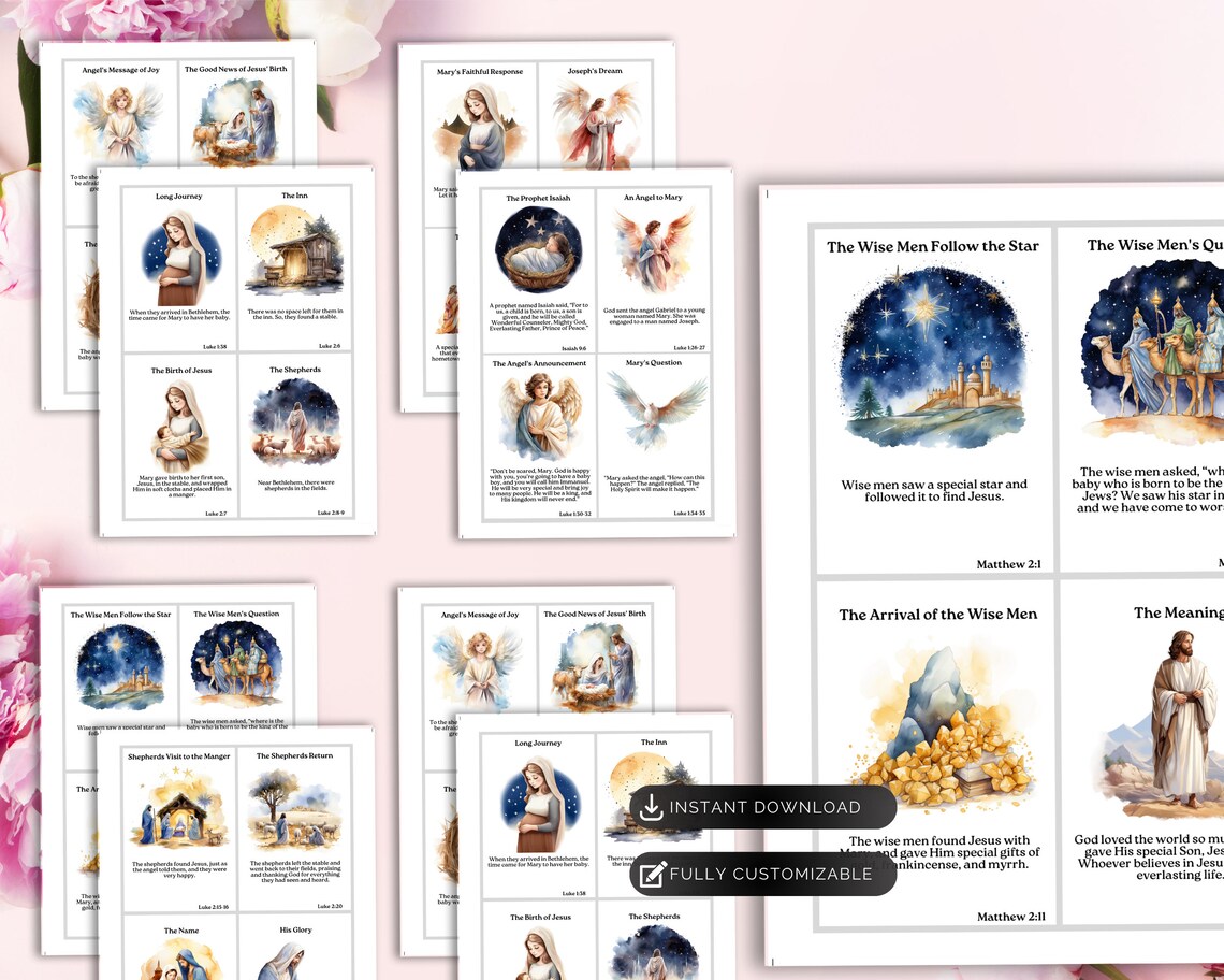 Christmas Bible Story Flash Card, Printable Digital Download, Bible ...