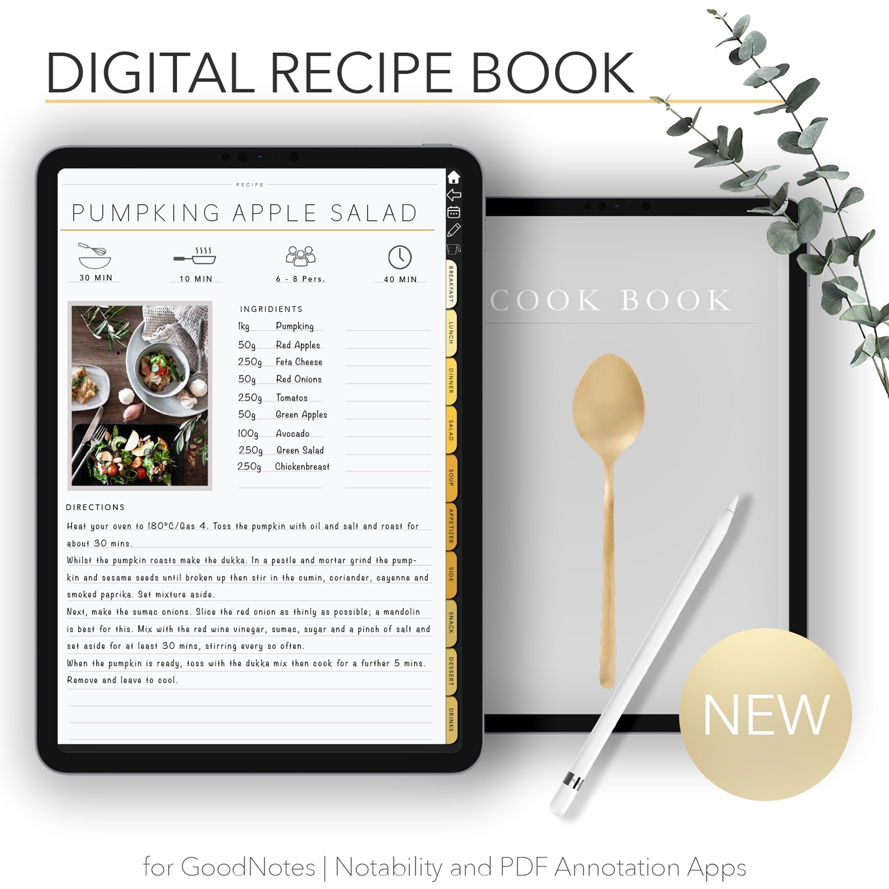 Digital Recipe Book Goodnotes Recipes Digital Planner for - Etsy