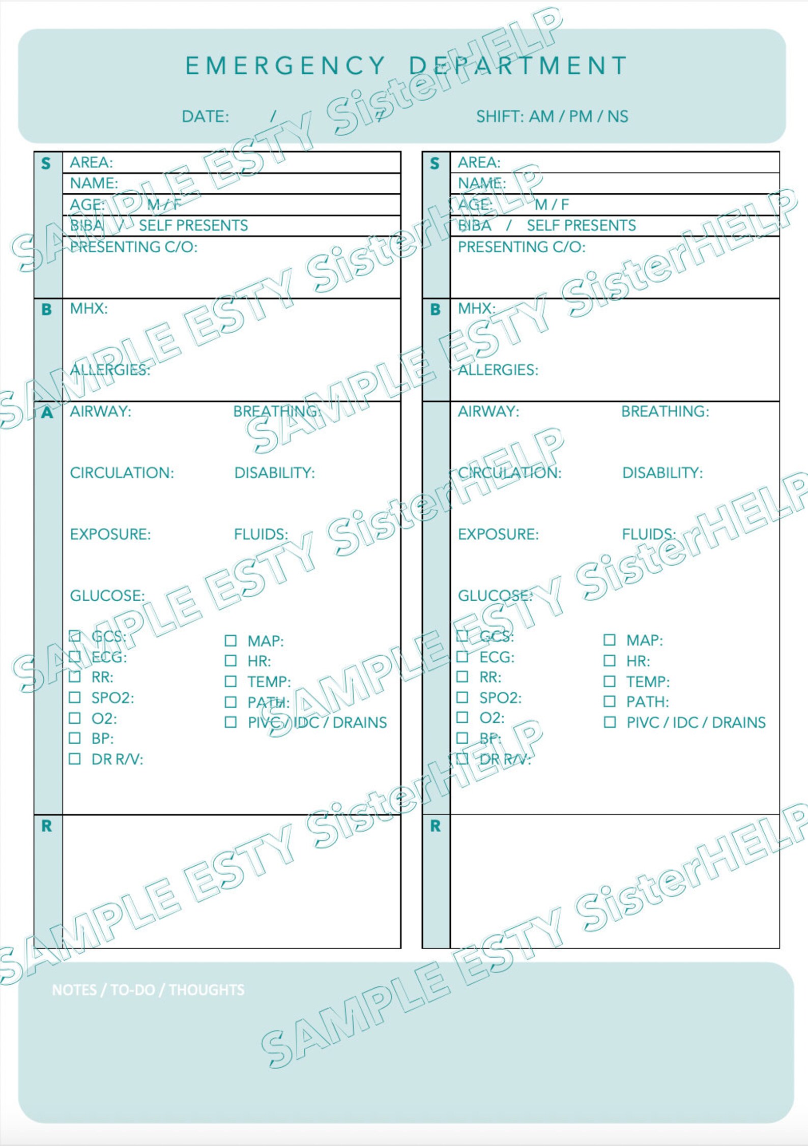 Emergency Nurse Handover Template, Template, Digital Download, Nursing ...