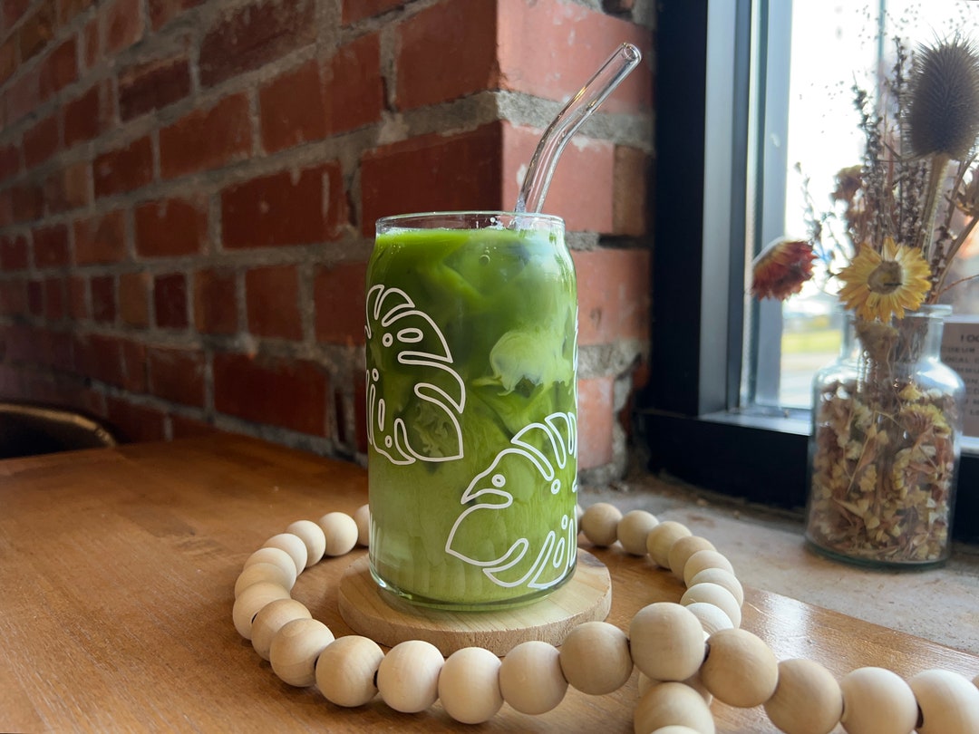 Monstera Leaf Beer Can Glass With Bamboo Lid & Glass Straw - Etsy