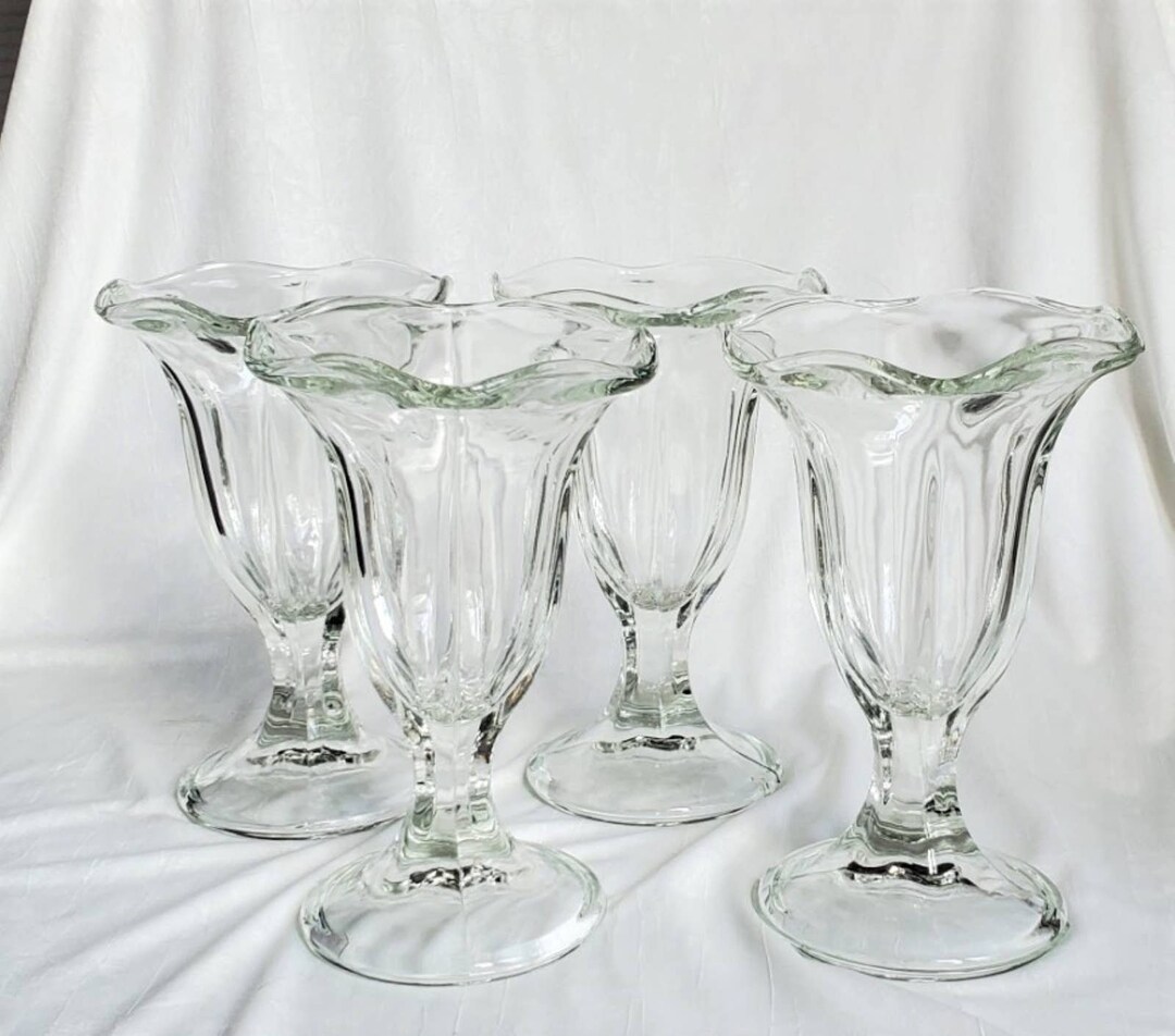 Set of 4 Old Fashioned Ice Cream Glasses 6 Thick Glass - Etsy