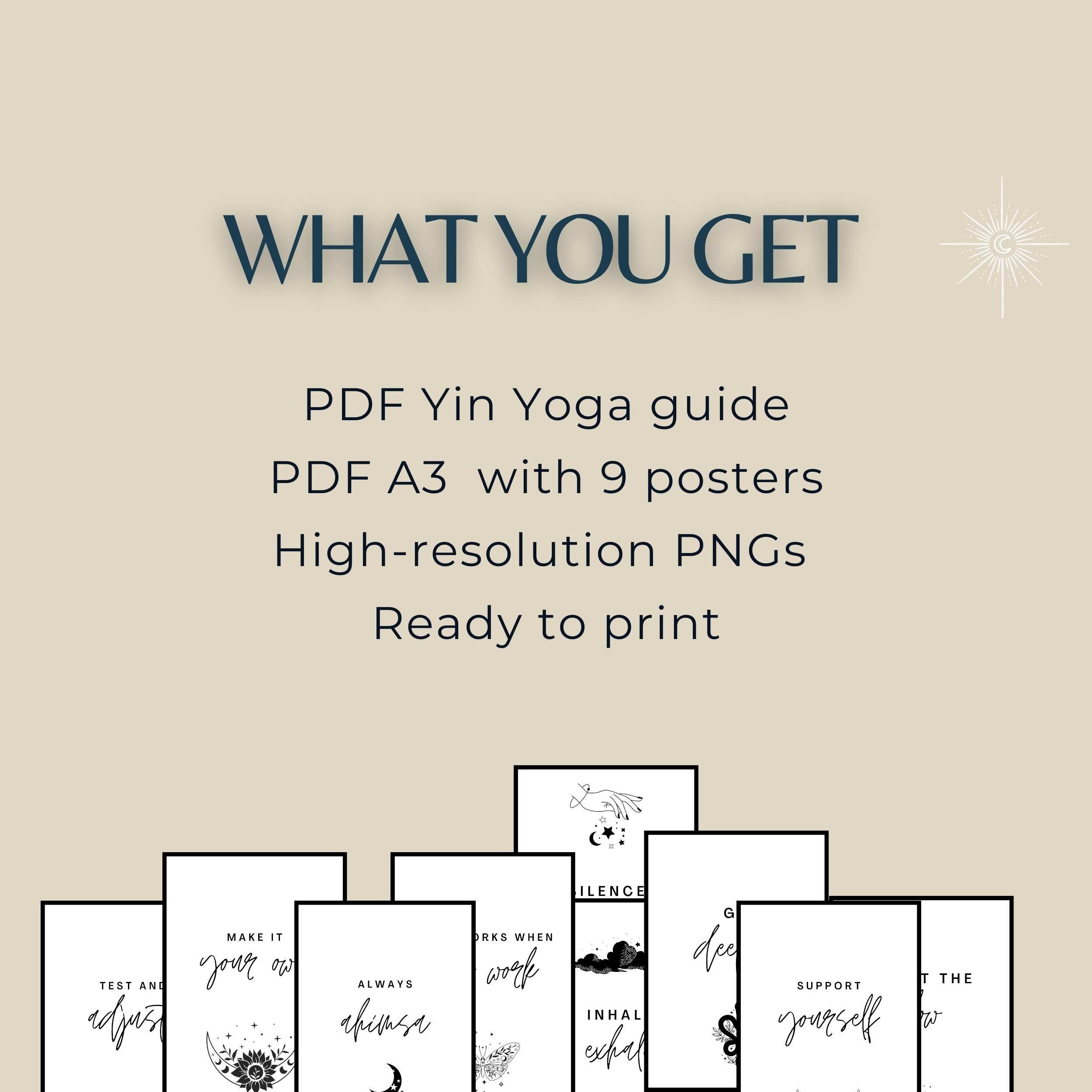 Yoga Posters Printable Set of 9, Minimalist Celestial Yoga Studio Wall ...