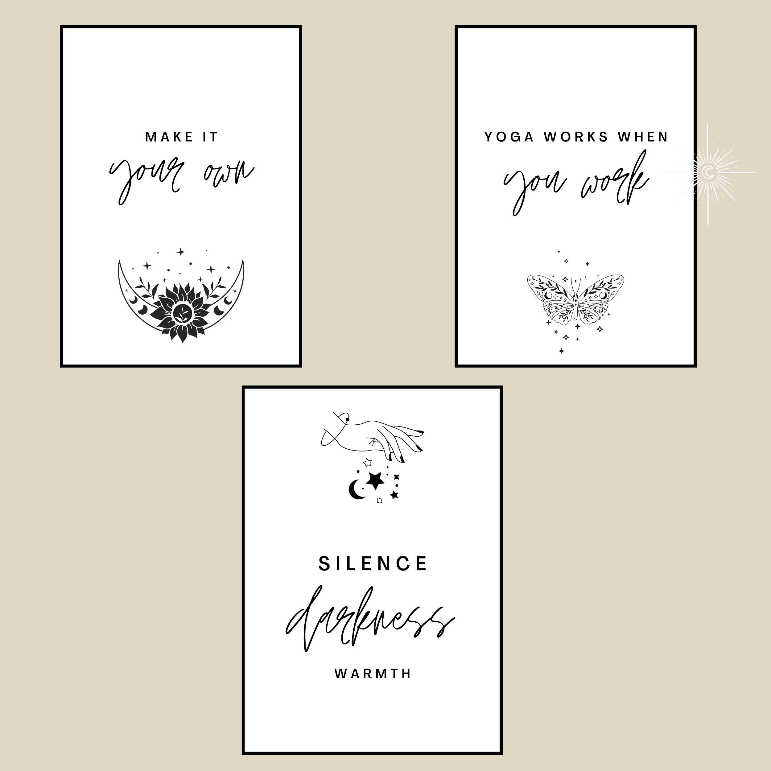Yoga Posters Printable Set of 9, Minimalist Celestial Yoga Studio Wall ...