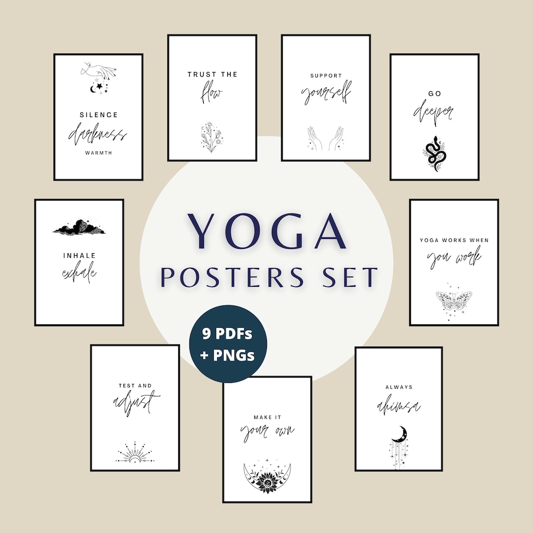 Yoga Posters Printable Set of 9, Minimalist Celestial Yoga Studio Wall ...