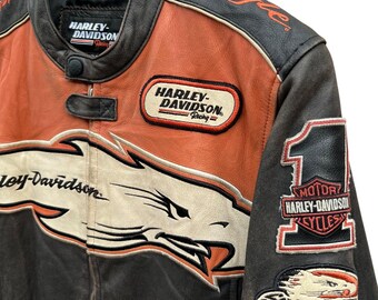 Vintage Harley Davidson Biker Leather Racing Jacket - Etsy Vintage Harley Davidson Biker Leather Racing Jacket - Etsy
