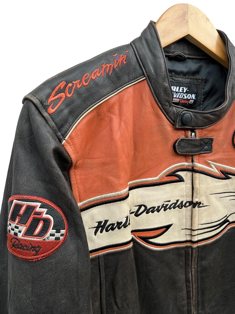 Vintage Harley Davidson Biker Leather Racing Jacket - Etsy