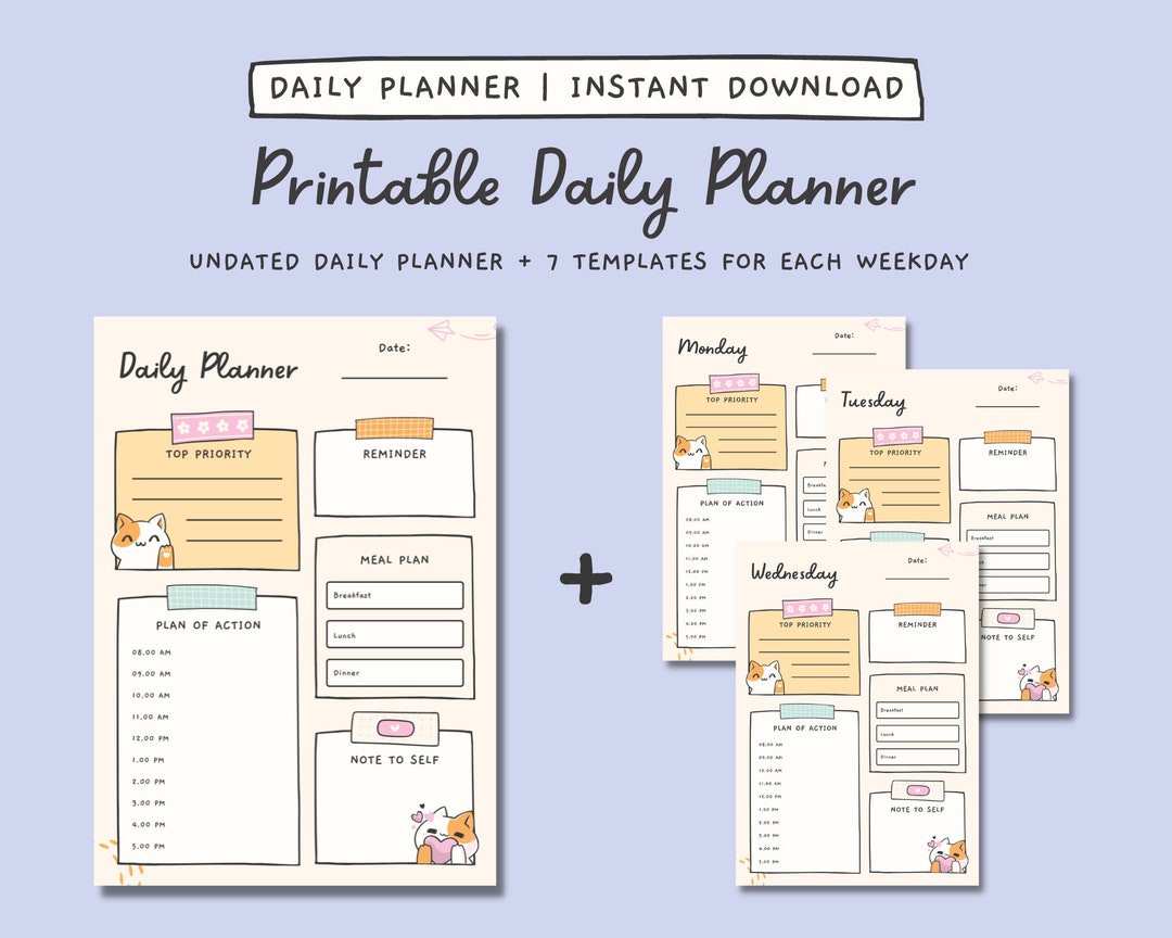 Cute Cat Planner Printable Daily Planner Kawaii Cat Planner - Etsy