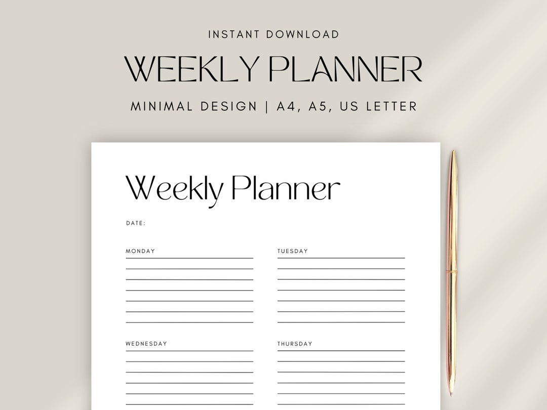 Minimal Design Weekly Planner, Printable Planner, Instant Download ...