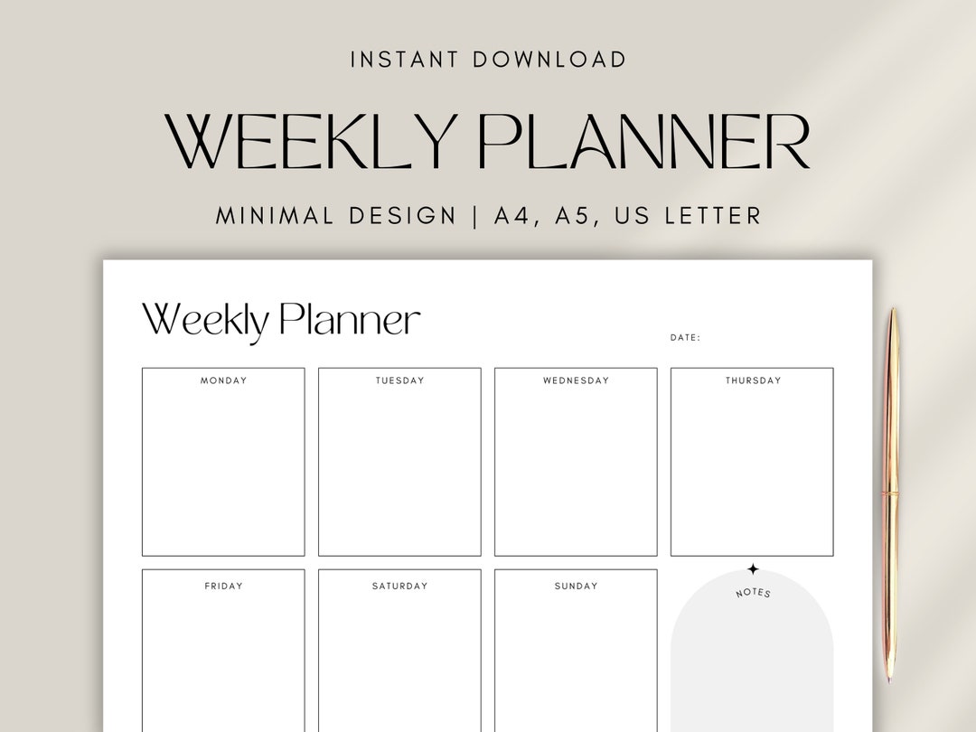 Minimal Weekly Planner, Printable Planner, Instant Download, Undated ...
