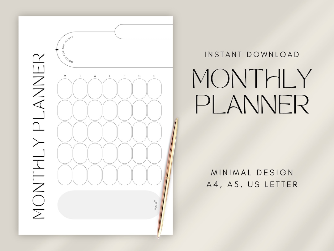 Minimal Monthly Planner, Printable Monthly Planner, Instant Download ...
