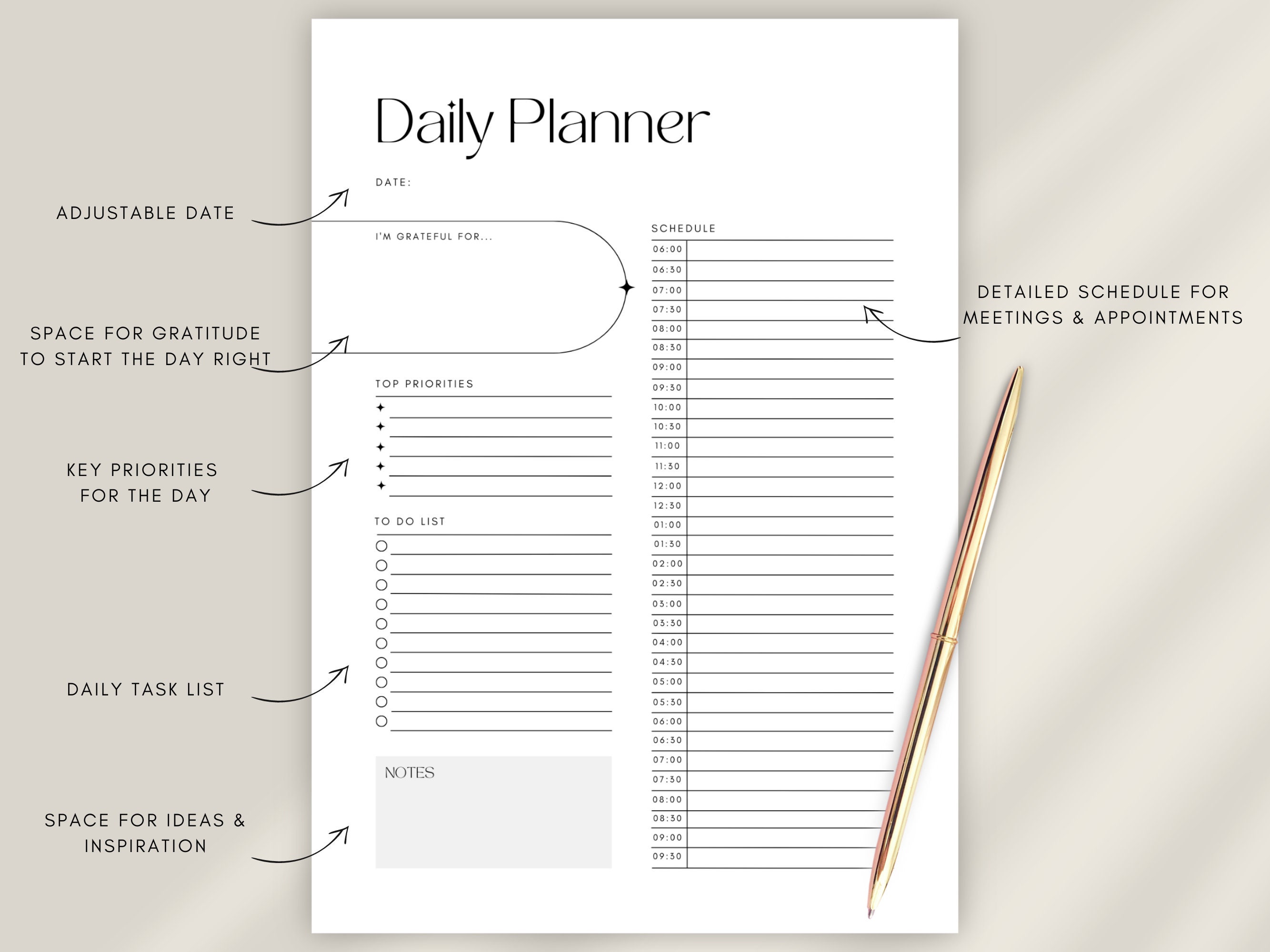Daily Planner, Printable Planner, Instant Download, Organisation ...