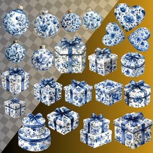 Delft Blue Festive Clip Art - Delftware Baubles & Gift Boxes - Blue ...