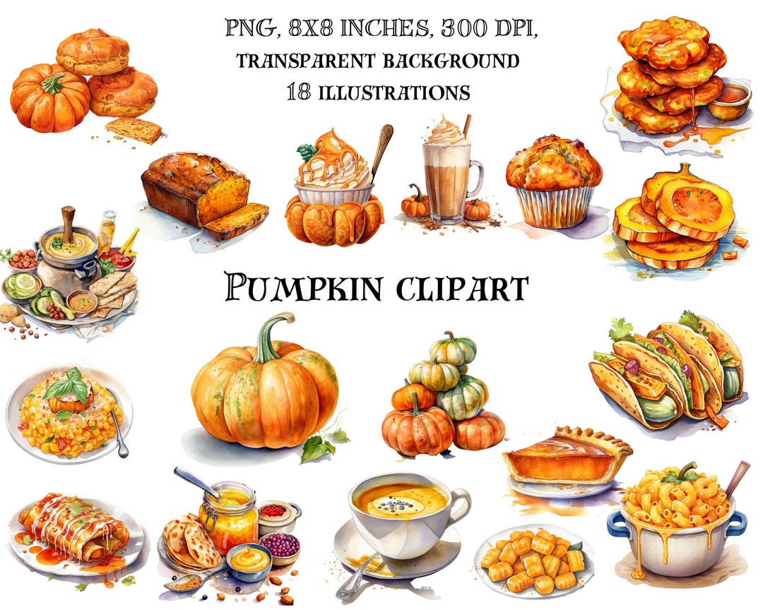 18 Pumpkin Illustrations Clip Art for Scrapbook Pack Digital - Etsy