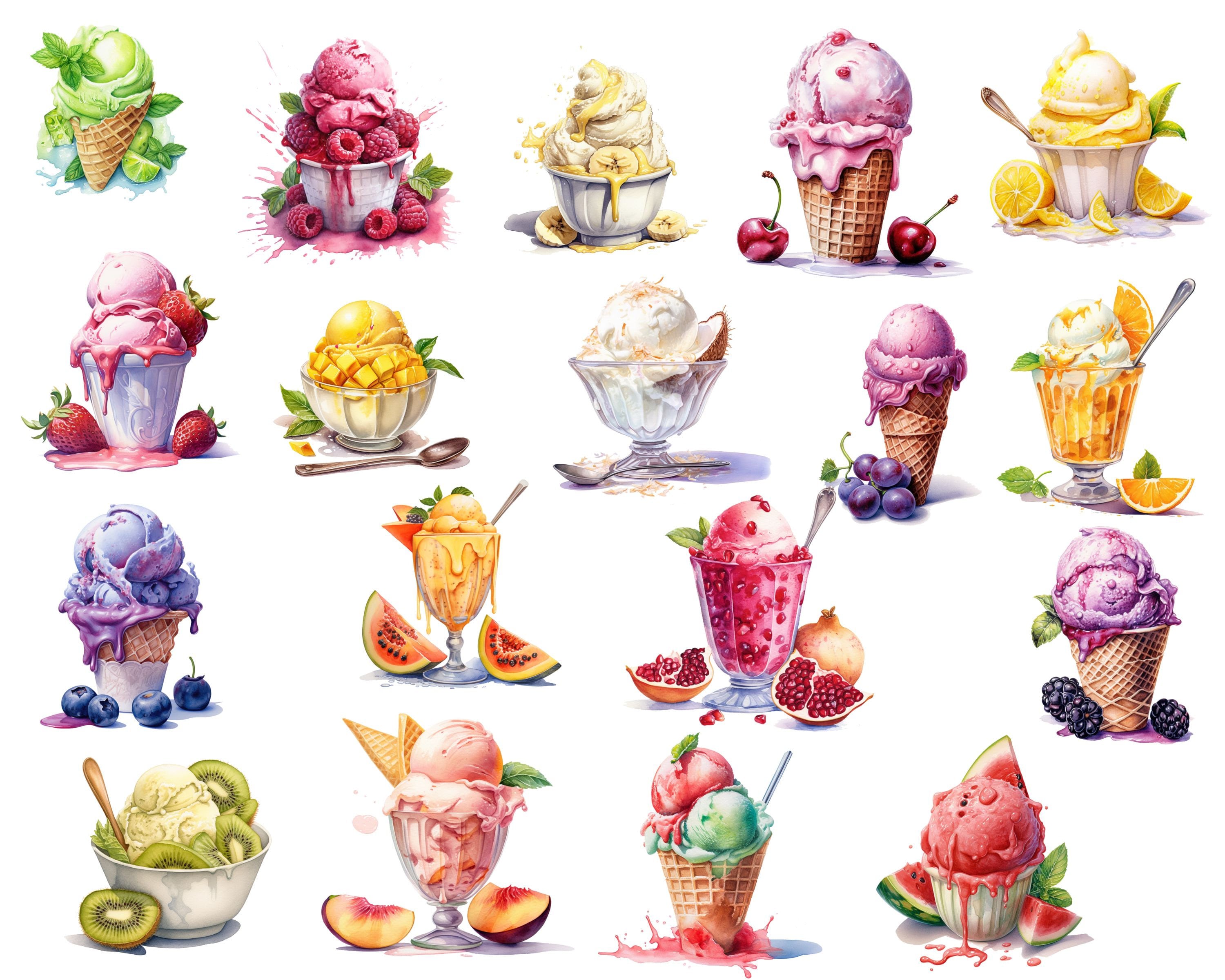 Delicious Fruit Ice Cream Clip Art Set Vibrant and Fun Digital Graphics ...