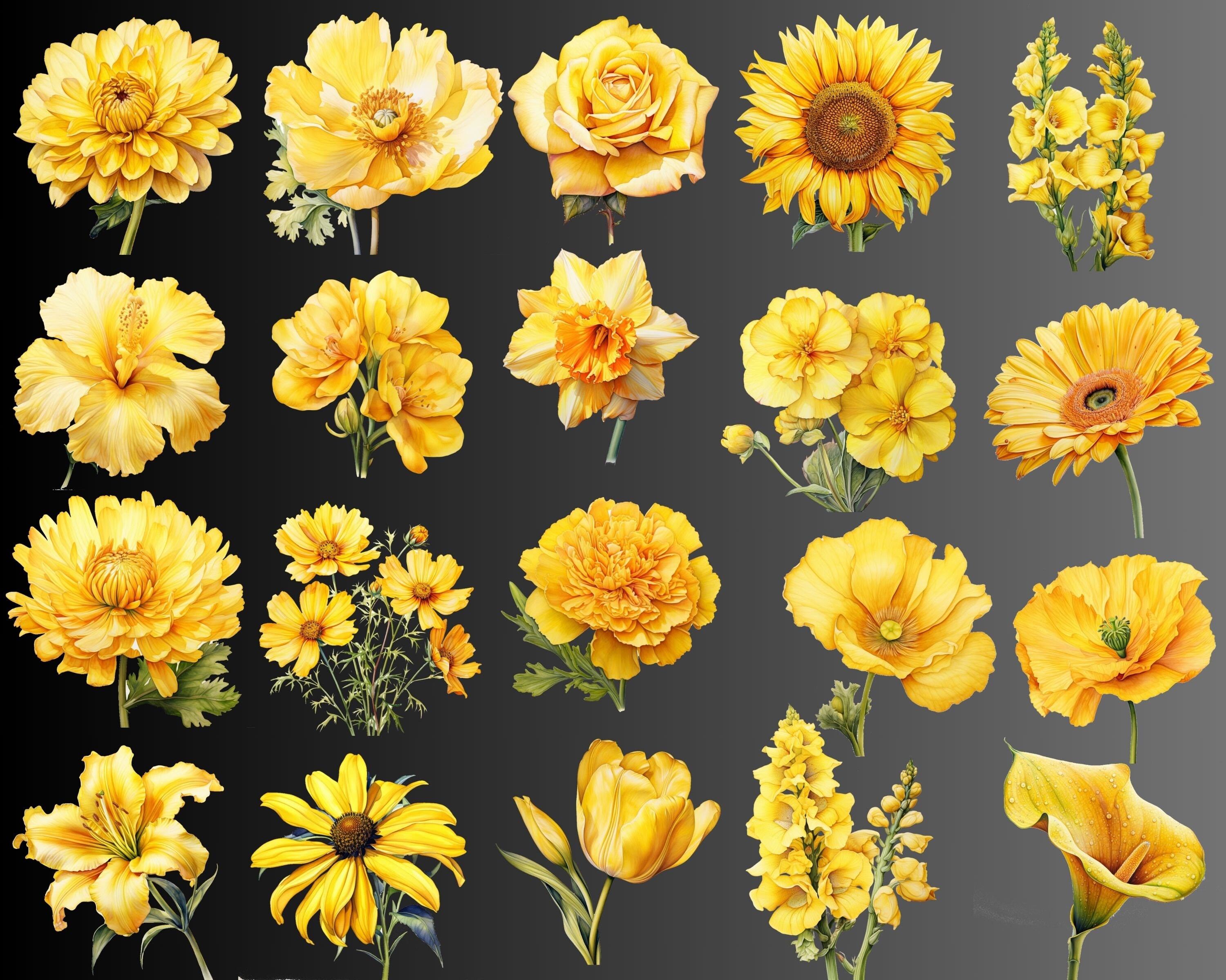 Yellow Flower Clip Art for Scrapbook Wedding Illustration - Etsy