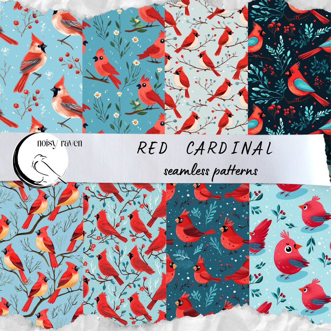 Red Cardinals Seamless Design Instant Digital Download Cute Red Birds ...